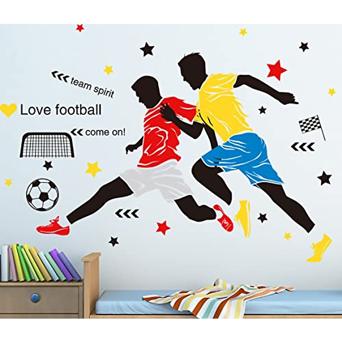 KeLay Fs 3D Soccer Football Player Wall Decals Stickers, Football Soccer Wall Stickers Decors for Boys Room Bedroom Decor (3D Soccer Players)
