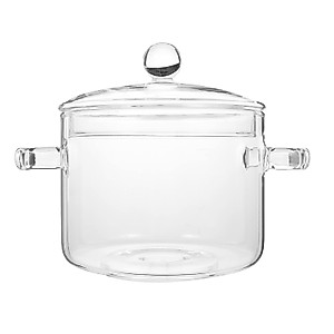 Glass Cooking Pot with Lid and Handle, 1.35L/45 oz Clear Heat Resistant Glass Stovetop Pot, Glass Cookware Stovetop Pot Set, Glass Saucepan for Noodles Pasta Soup Milk