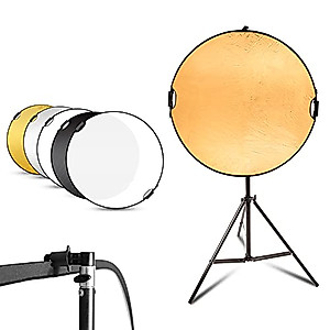 Selens 43" Photography Reflector with 6.5ft Light Stand, Handle Light Reflector for Photography, 5-in-1 Reflector with Photography Stand and Holder Kit