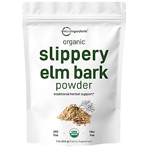 Micro Ingredients Sustainably US Grown, Organic Slippery Elm Bark Powder, 1 Pound (648 Servings), Helps Soothe The Throat and Coughing, No Irradiated, No Contaminated, No GMOs, Pet Friendly