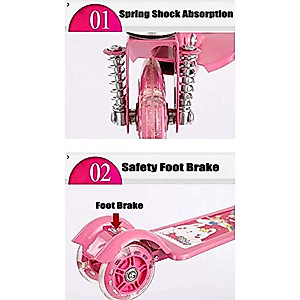 SKR FSGHJJKN Folding Kick Scooter for Kids, 3-Wheel LED Flashing Glider Push Scooter with Height Adjustable and Foldable Handlebar