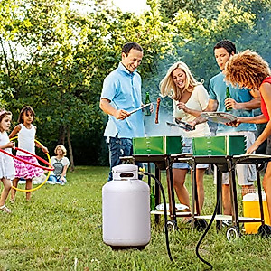 PatioGem 5ft Propane 2 Way Y Splitter Adapter Hose,1 lb to 20 lb Converter with Shut Off Valve, Propane Adapter 1lb Portable Appliance to QCC1/Type1 5-40lb Tank,350PSI for Heater,Camping Stove,Grill