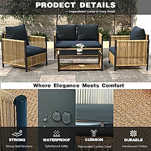 Breezluxe 4-Piece Patio Furniture Set Outdoor Furniture with Thick,Removable & Washable Cushion,Patio Conversation Sets for Backyard Porch Balcony (2 Armchair+Loveseat+Table)