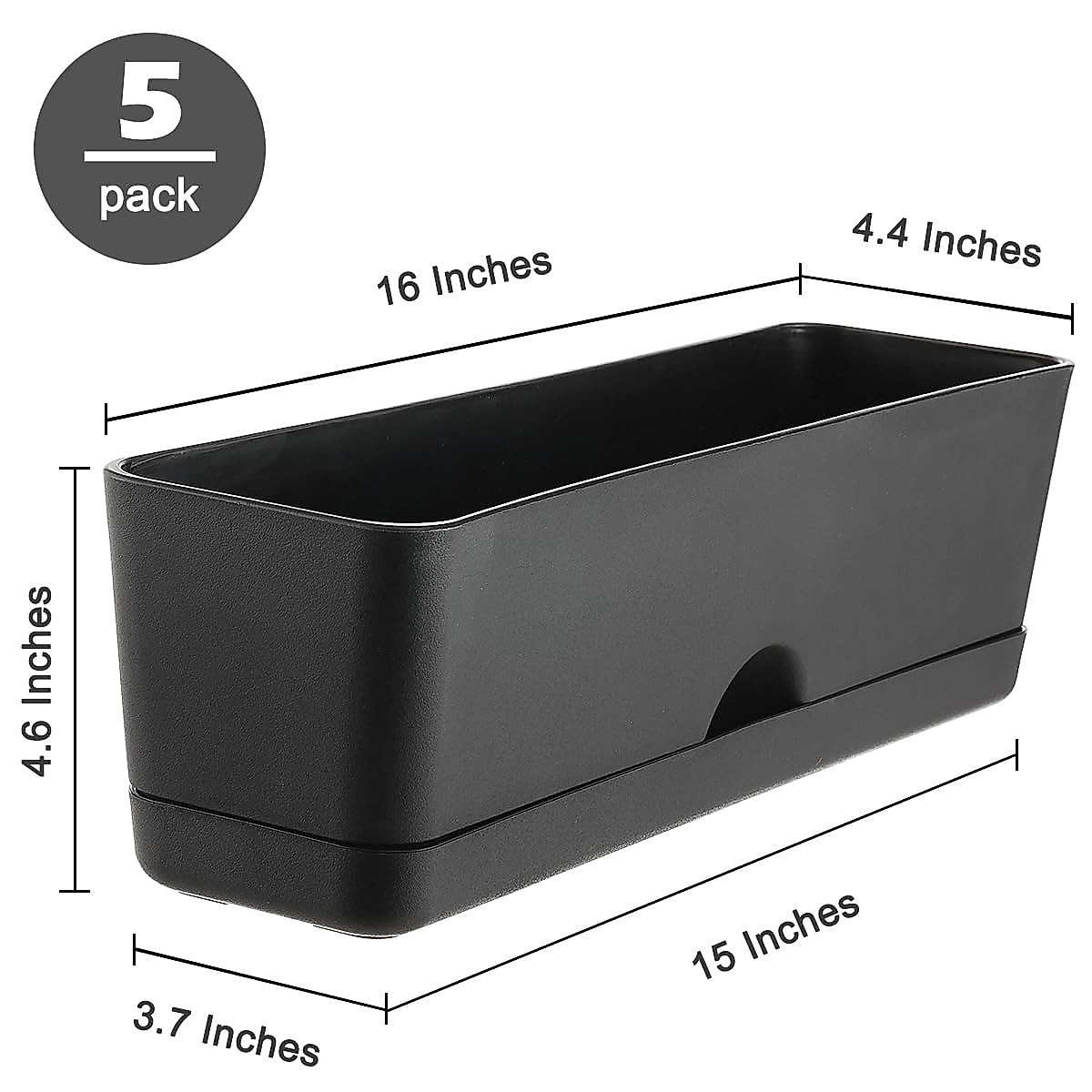 5 Pack Window Boxes Planters 16 Inches Rectangular Planter Herb Planter Boxes Large Plastic Flower Pots Rectangle Black Planter Outdoor and Indoor Succulent Window Sill Planter Self Watering Pots
