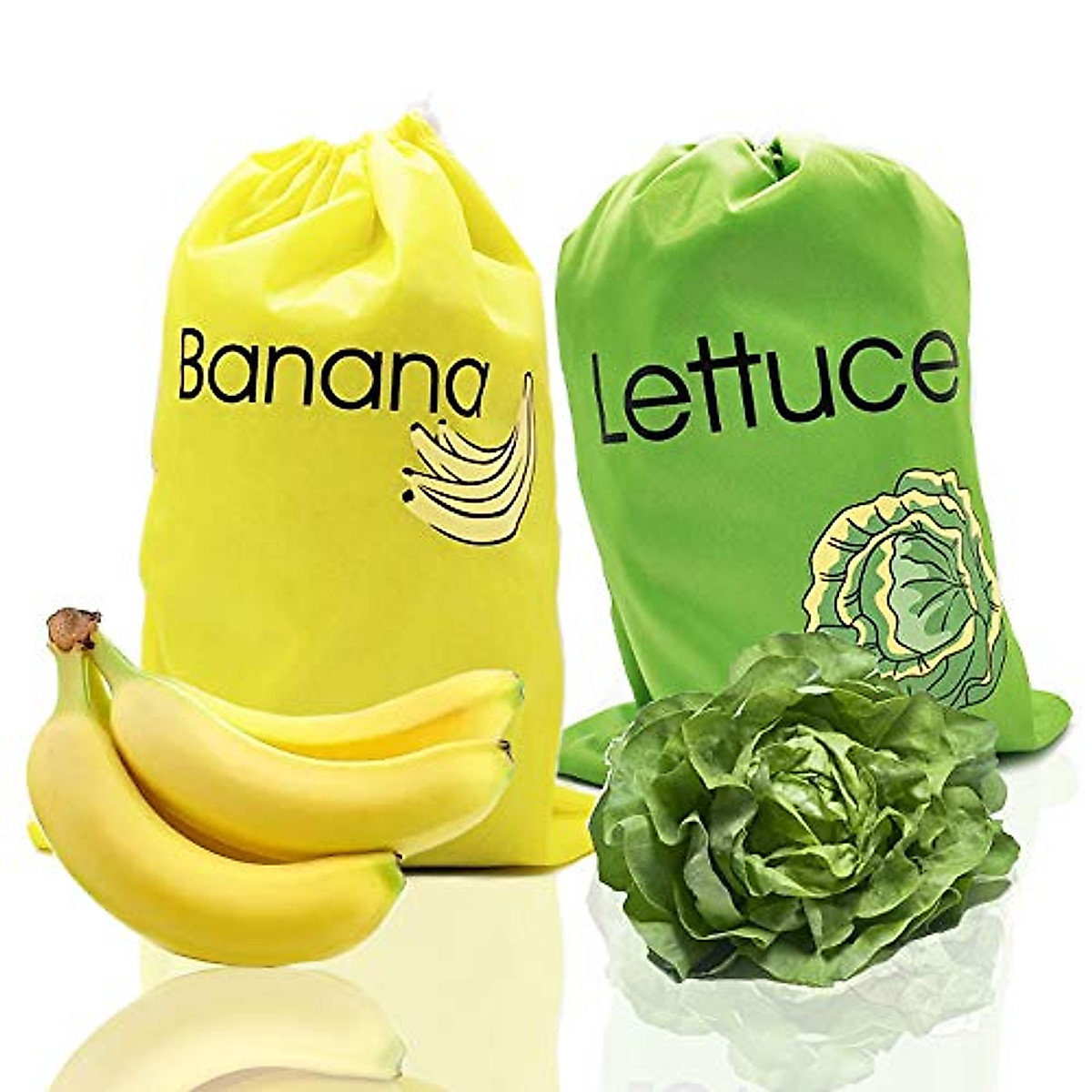 DE Reusable Produce Bags ，Includes Banana Bag and Lettuce Bag，Keep it Longer Up To 2 Weeks Stop Food Waste