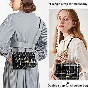 Sunwel Fashion Moonlitt Small Evening Bags for Women Crossbody Bag Chain Shoulder Evening Clutch Tweed Purse Bag (BLACK/WHITE)