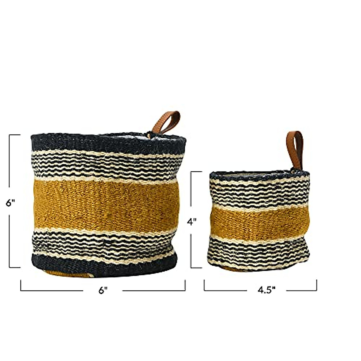 Main + Mesa Woven Jute Baskets with Liner, Black/Mustard, Set of 2 Sizes