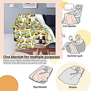 School Bus Soft Flannel Fleece Throw Blanket, Vehicle Illustrations Background Pattern for Kids, Cozy Plush for Indoor and Outdoor Use Lightweight Blanket 40"x50"