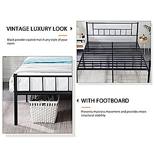 Queen Bed Frame, Metal Bed Frame Queen Size with 12 Inch Under-Bed Storage & Strong Metal Slats Support, Black Queen Bed Frame with Headboard and Footboard, No Box Spring Needed & Anti-Slip, Black