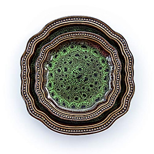 Elama Stoneware Round Oval Dinnerware Dish Set, Jade Green