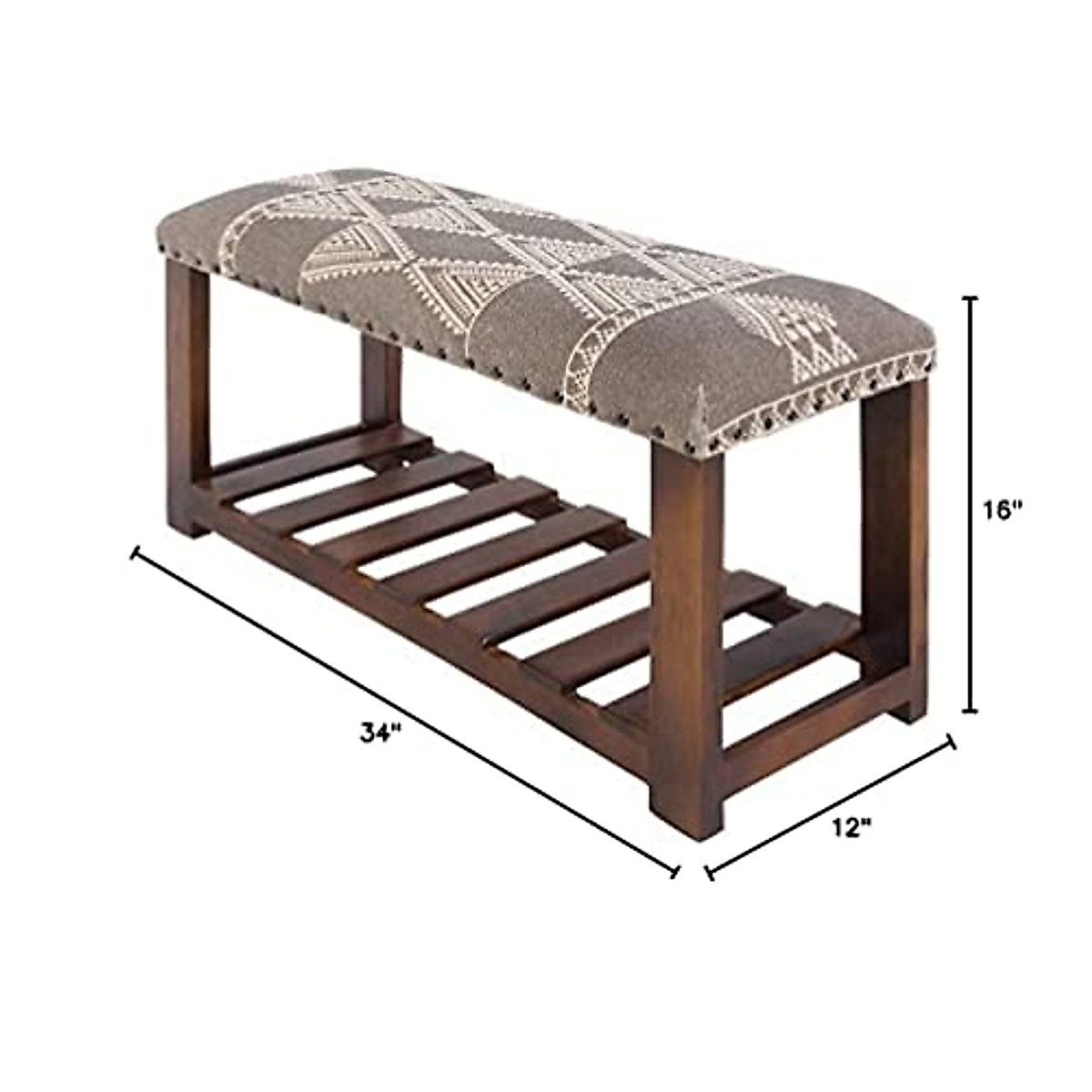 Artistic Weavers Amaia Global Bohemian Upholstered Bench, 16" H x 34" W x 12" D, Medium Grey