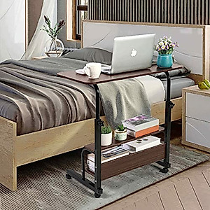 Adjustable Mobile Laptop Desk Home Office Desk Detachable Wheels Desk Portable Height Mobile Bedside Table Veranda Office Desk Additional Storage Rack Small Spaces Desk Size 15.7 * 31.5 Inch Brown