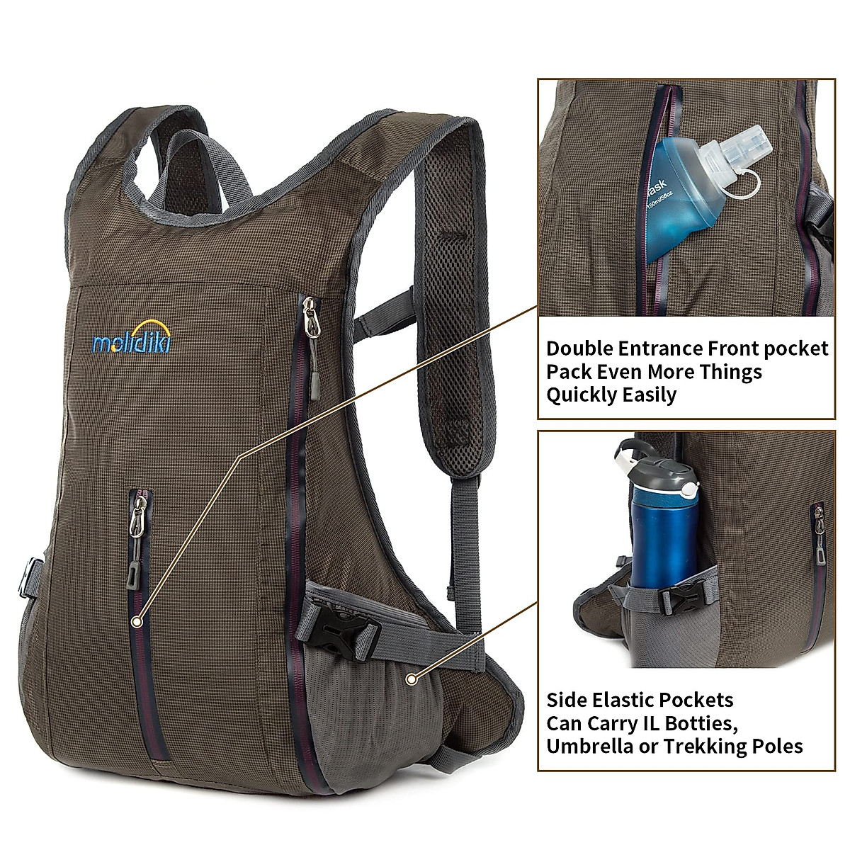 Hiking Daypack,Water Resistant Lightweight Packable Backpack, Foldable Backpack for Travel Camping Outdoor, Women Men Use (Army green)