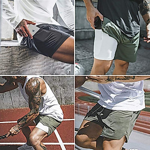 HANERDUN Men 2 in 1 Workout Running Athletic Shorts Sport Pants with Pocket Black