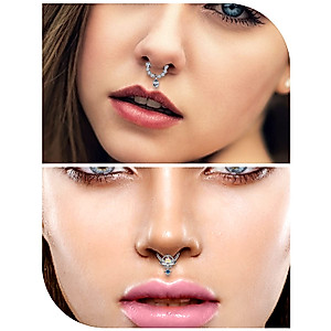 Vsnnsns 16G Septum Jewelry Septum Ring Piercing Jewelry Septum Clicker Ring and Horseshoe Barbell Stainless Steel Septum Nose Rings Hoop for Men Women Silver 10mm 9pcs