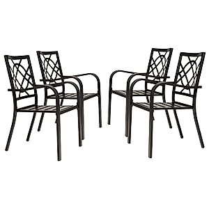 Omelaza 4 Pieces Outdoor Dining Chairs, Patio Bistro Wrought Iron Stackable Chairs with Armrest for Garden, Porch, Backyard, Black - Supports 250 lbs