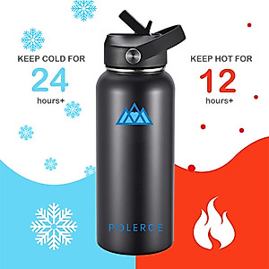 Vacuum Insulated Bottle with 3 Lids - Flex Straw Lid, Flex Lid, and Coffee Flip Lid - Stainless Steel Double Wall Thermally Insulated Flask - 5 Sizes - 5 Colors - by Polerce (18 Oz, Aqua (Blue))