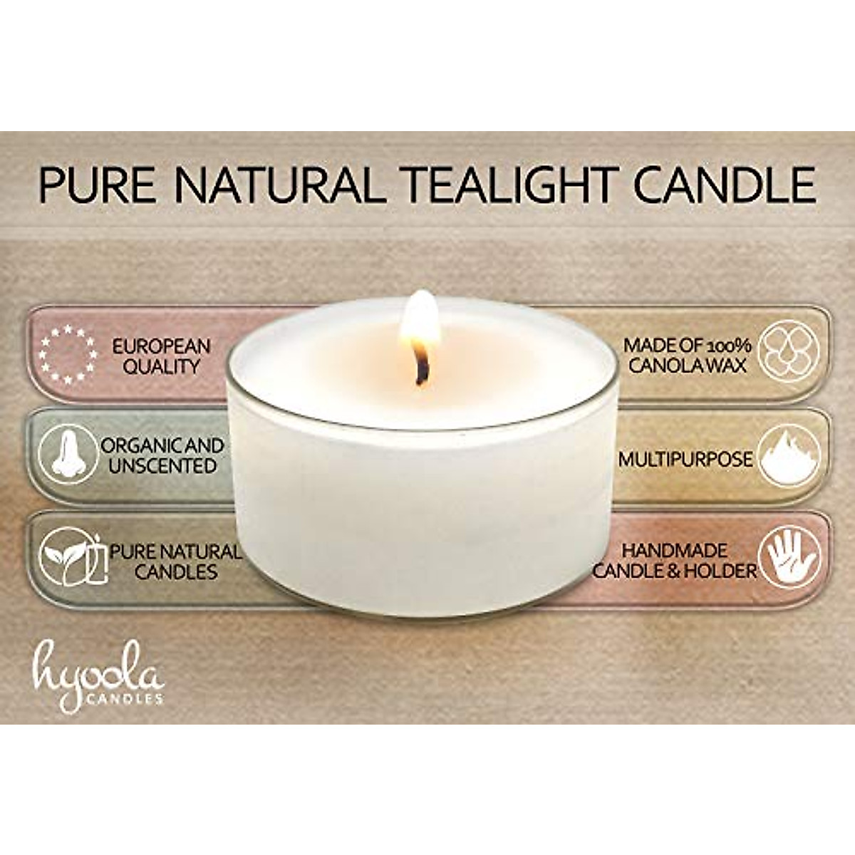 Hyoola Pure Jumbo Tealight Candles - 100% Natural Candles Non Toxic - 10 Hour XL Vegan Tea Lights Candles in Clear Cup - 8 Pack