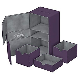 Ultimate Guard Flip 'n' Tray 200+, Deck Case for 200 Double-Sleeved TCG Cards + Dice Tray, Purple/Grey, Magnetic Closure & Microfiber Inner Lining