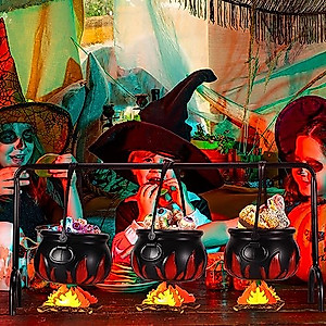 Uiifan 7 Pcs Halloween Cauldron Serving Bowls Halloween Candy Bowls on Rack Candy Bucket Cauldron with 3D Fake Cardboard Campfire Centerpiece Halloween Party Decoration for Indoor Outdoor Home