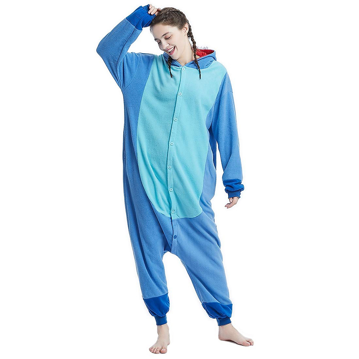OGU' DEAL Unisex-Adult Onesie Pajamas Stitch Animal Sleepwear for Halloween Party Costumes,Daily Cartoon Outfit (Blue, XX-Large)