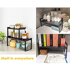 Urhomey plus Expandable Cabinet Shelf 16~26"(L), Stackable Kitchen Counter Shelf Organizer, 22LBS Heavy Duty Shelf Riser, Countertop Storage Pantry Shelf, Durable Metal Sink Shelf (Black)