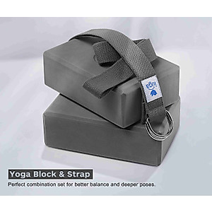 IUGA Yoga Block 2 Pack with Yoga Strap, High Density Yoga Blocks 9”x6”x3”to Improve Strength, Flexibility and Balance, Light Weight and Non-Slip Surface for Yoga, Pilates and Meditation