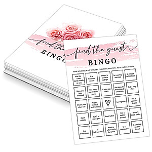Tuyashua Pink Swash Find The Guest Bingo Game for 30 Guests with Game Cards, Pink Watercolor Bridal Shower Game, Modern Bridal Shower Decorations, Wedding Shower or Bachelorette Party Supplies - 05