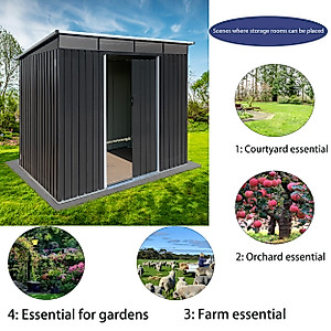 Outdoor Sheds, 8 Feet X 6 Feet, Galvanized Metal Storage Shed for Outdoor Garden Sheds, Backyard Tool Storage Shed, Lawn, Terrace Black
