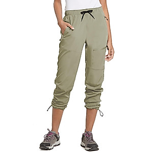 BALEAF Women's Hiking Pants Quick Dry Water Resistant Lightweight Joggers Pant for All Seasons Elastic Waist Light Green Size XS