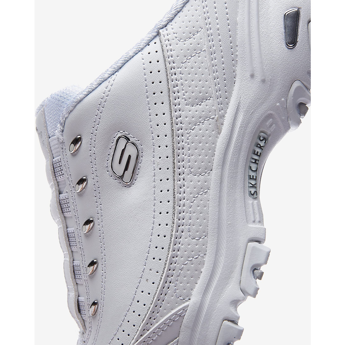Skechers womens D'lites Bright Sky Fashion Sneaker, White/Silver, 8.5 Wide US