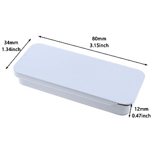 LUORNG 6PCS 80x34x10mm White Metal Empty Hinged Tin Box Candy Box Jewellery Box Craft Box Storage Box Sliding Rectangular Mini Tin Box