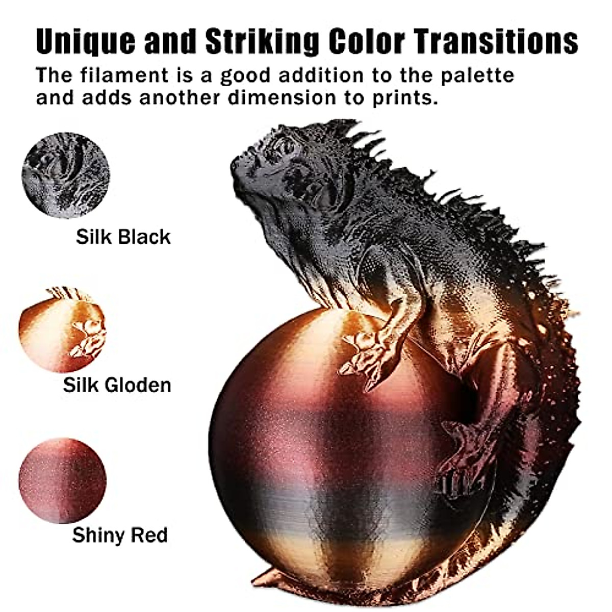 SIKENHO PLA Filament 1.75mm, 3D Printer Filament Silk Gold Shiny Red Black Filament, 3D Printing Filament 1kg Spool (2.2lbs), Dimensional Accuracy +/- 0.02mm, 3D Pen Filament Fit Most FDM Printer