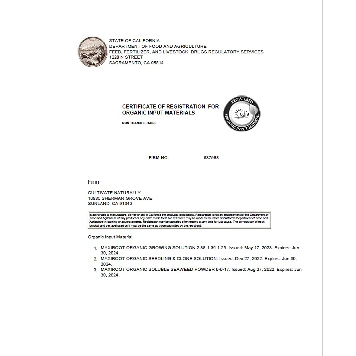 MAXIROOT Organic Seedling Solution-Fertilizer, CDFA OMI, 32 oz