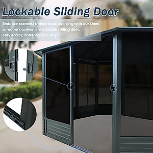 Domi 13x13FT Sunroom, Octagonal Solarium Aluminum Hardtop Gazebo with Galvanized Steel Roof, Detachable PE Screen, Sliding Door, Sun Room Pavilion Gazebo for Deck Backyard Garden