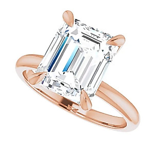 10K Solid Rose Gold Handmade Engagement Rings, 4 CT Emerald Cut Moissanite Diamond Solitaire Wedding/Bridal Rings for Women/Her, Minimalist Anniversary Ring Gifts (4.5)
