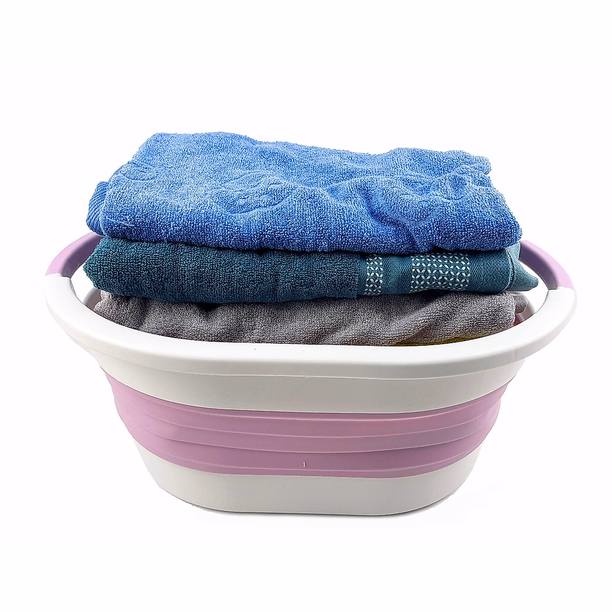 SAMMART 23L (6 gallon) Collapsible Plastic Laundry Basket - Foldable Pop Up Storage Container/Organizer - Portable Washing Tub - Space Saving Hamper/Basket (1, White/Pale Purple)