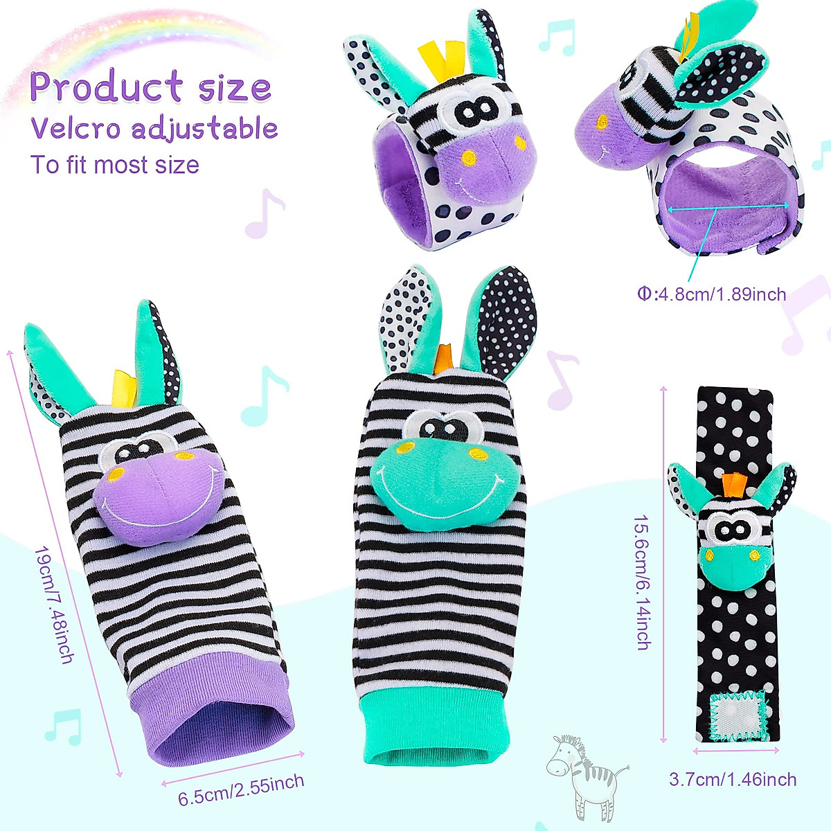 Baby Wrist Rattles Sock Toys - Newborn Baby Sock Toys 0-6 Months, Foot Finder and Wrist Rattle Set Hand and Feet Rattle for Babies, Infant Rattle Socks Toy, Soft Sensory Toy for Baby Boy Girl Gift