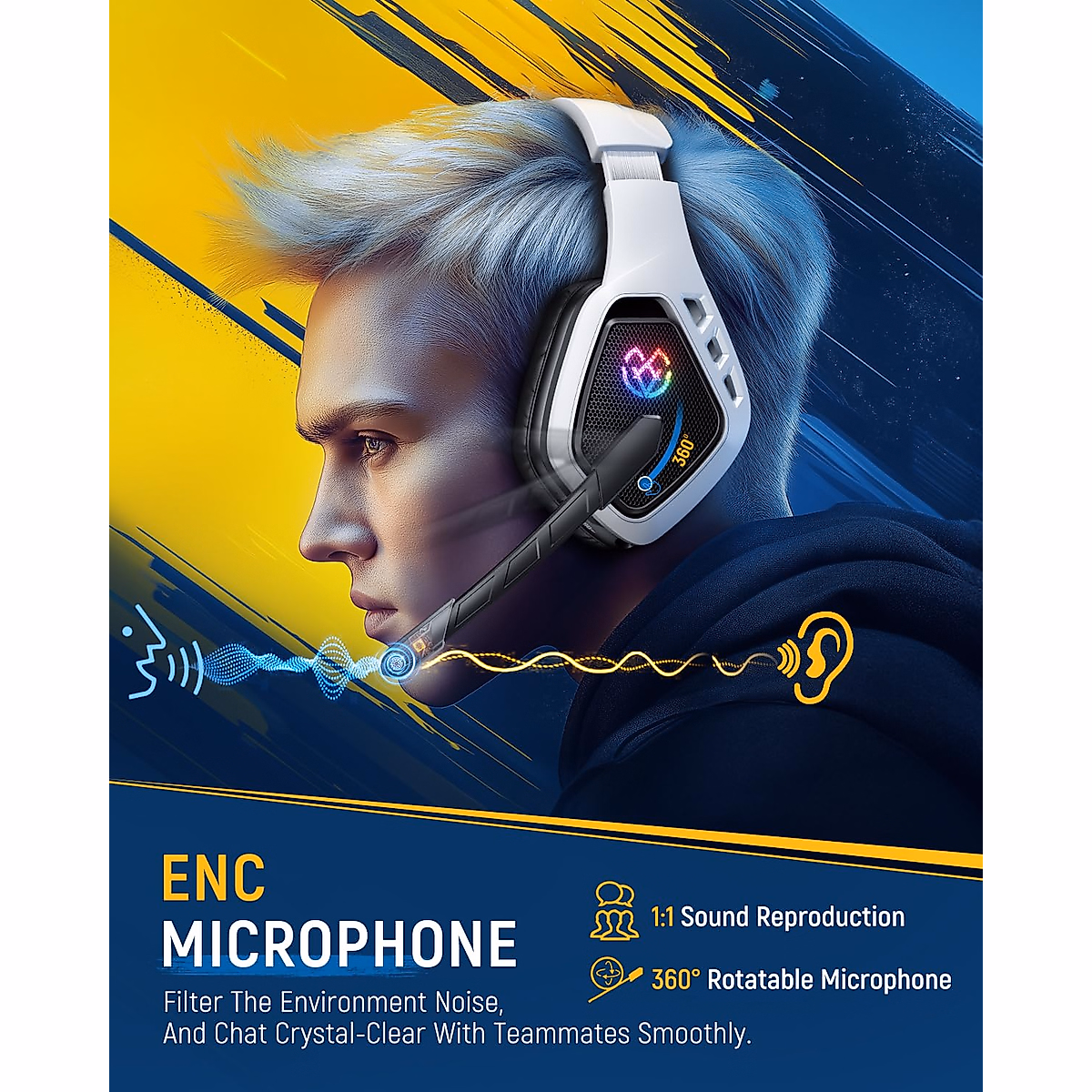 Wireless Gaming Headset for PC, Ps5, Ps4, 2.4 Ghz USB & Type-C Gaming Headphones with Microphone, 30H Battery Bluetooth Headphones for Switch, Laptop, Mobile, Mac