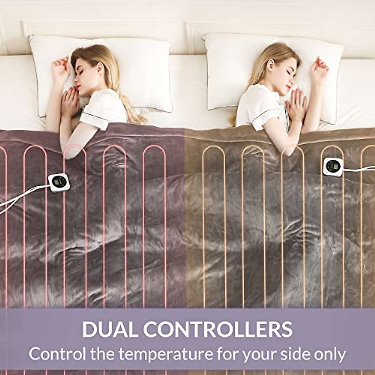 HOMLYNS Electric Blanket Queen Size Dual Control, Heated Blanket with 1-12H Timer Auto-Off & 10 Heating Levels, Fast Heating Blanket Machine Washable, Home Office Use ETL Certified, Grey (84x90)