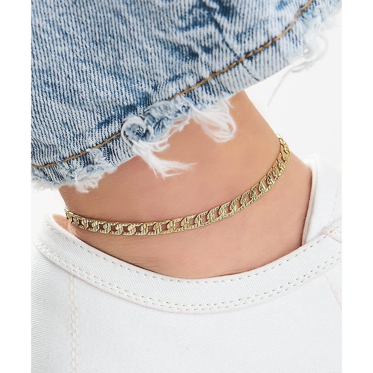 Barzel 18K Gold Plated Pave Curb Anklet for Women, 10 Inches - Made In Brazil