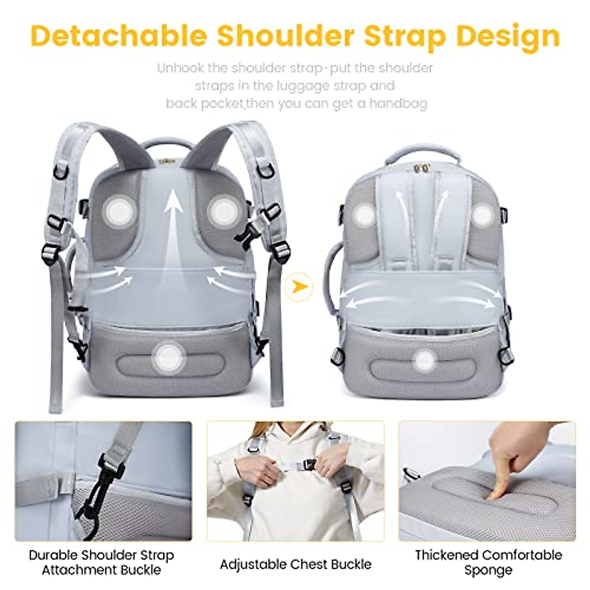 LOVEVOOK Travel Laptop Backpack for Women, 40L Large Carry On Backpack Flight Approved,Waterproof Backpacks with 3 Packing Cubes, Daypack Business College Weekender Overnight Back Pack, Light Blue