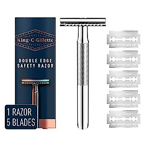 King C. Gillette Safety Razor with Chrome Plated Handle and 5 Platinum Coated Double Edge Safety Razor Blade Refills