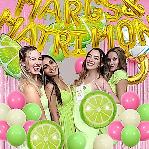 Margs and Matrimony Bachelorette Party Decorations,20pcs Marg Margarita Banner Lime and Diamond Ring Balloons, Mexican Fiesta Cinco De Mayo Backdrop,Taco Bar Decor for Carnival Bridal Shower Supplies