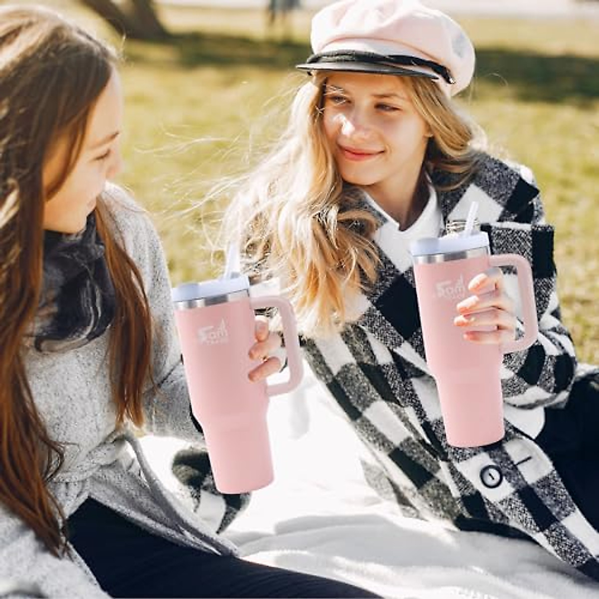 Samtrade Drinking Cup, Stainless Steel Insulated Tumbler with Handle (40oz) - 100% Leak-Proof Friendly Travel Mug, Soft Coral, YX-T40