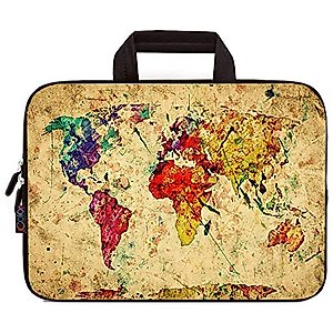 iColor 11.6 12 12.1 12.2 inch Laptop Case Sleeve Protective Bag Briefcase Pouch with Handle (World Map)