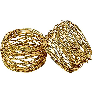 ARN CRAFTS Golden Round Mesh Napkin Rings- Set of 12 for Weddings Dinner Parties or Every Day Use …CW-6-12