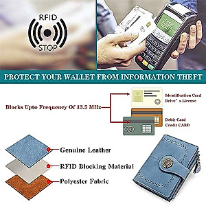 SENDEFN Small Wallets for Woman RFID Blocking Leather Bifold Credit Card Holder Purse with ID Window