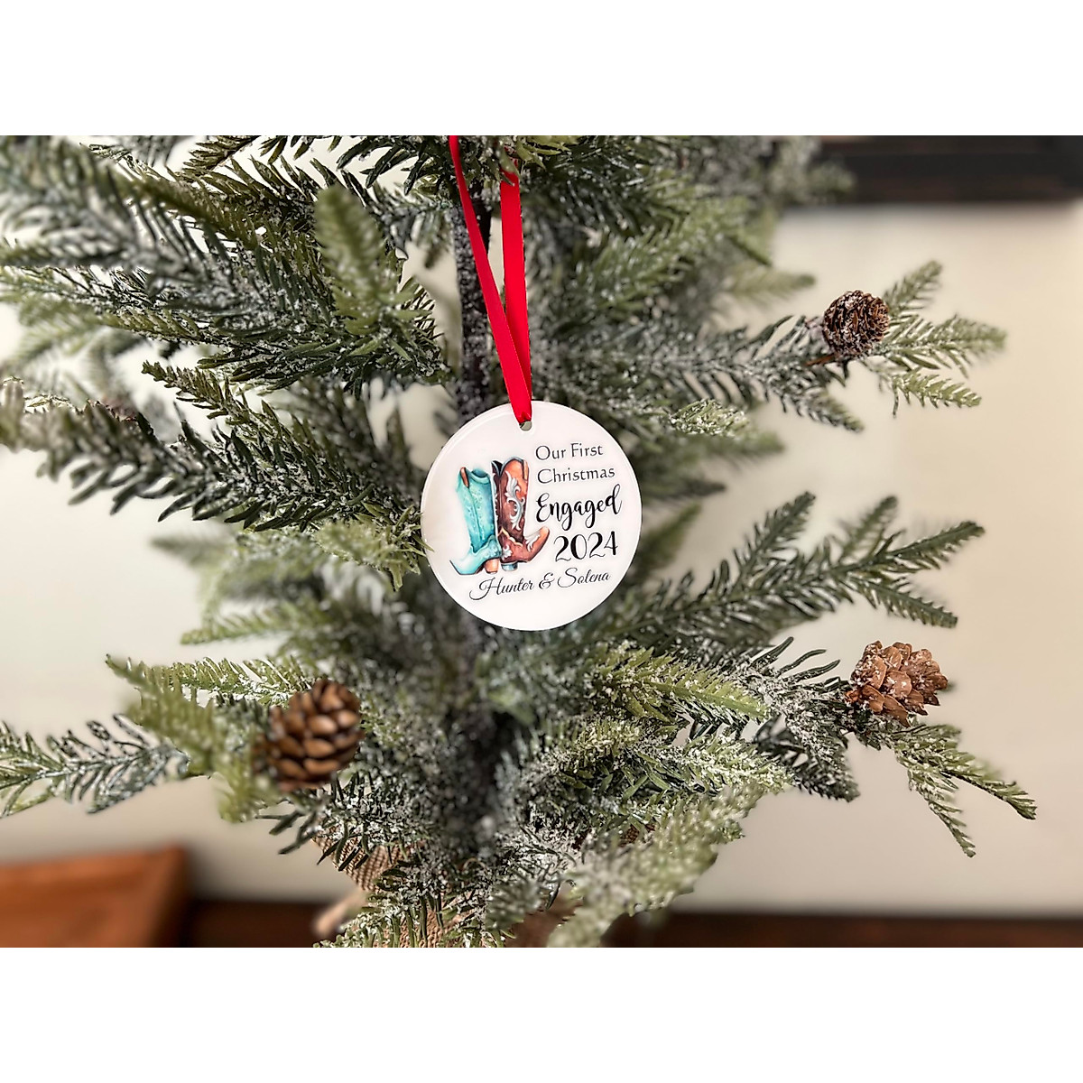 Engagement Ornament 2024, Our First Christmas Engaged, Personalized Tree Decoration, Western Couple Gift (Personalized)