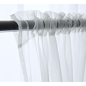 PI Sheer White Curtains 63 Inch Length Short Window Curtains Rod Pocket for Living Room/Bedroom 2 Panels (W52 X L63, Optical White)
